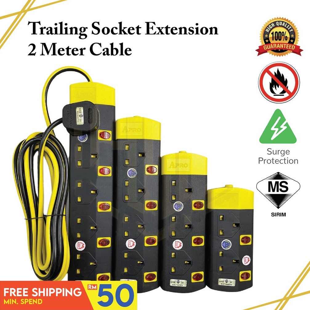 APRO 2 / 3 / 4 / 5 WAY SURGE PROTECTOR FLAME RETARDANT EXTENSION ...