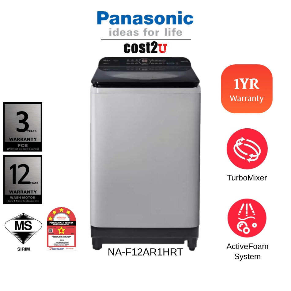 Panasonic 12.5KG Non-Inverter Top Load Washer | NA-F12AR1HRT NA-F12AR1 ...