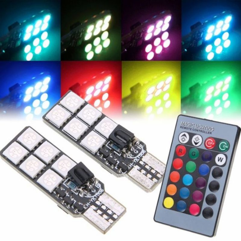 Car Motorcycle T10 Remote Control 12 SMD 5050 RGB LED Wedge Side Light ...