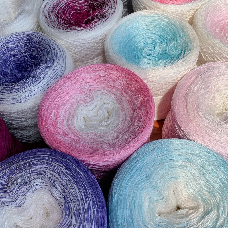 300g/group Organic Cotton Blended Yarn Gradient Color Cake Yarn Crochet ...