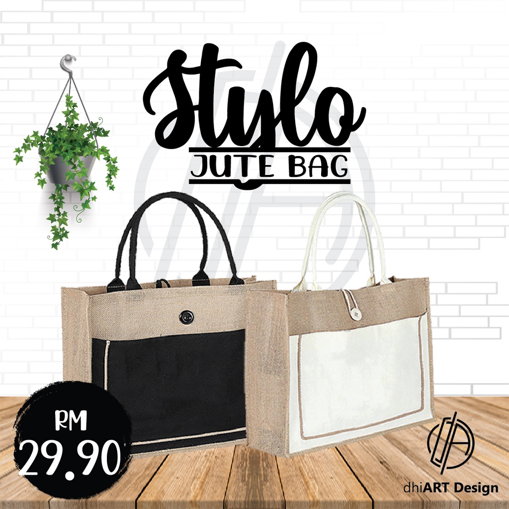 BELI HARI NI.. ESOK POS !!! JUTE BAG STYLO SAIZ A3 DENGAN POCKET BERKUALITI (PERCUMA NAMA ...