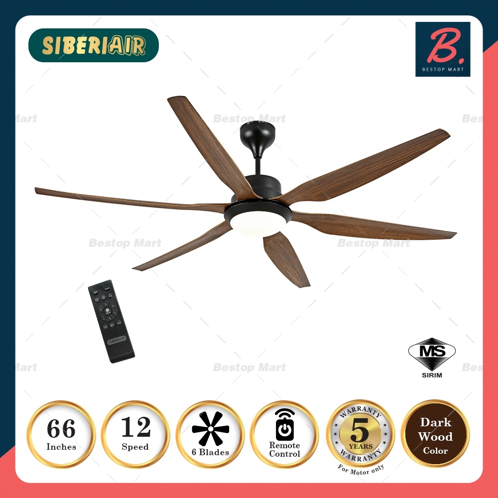 SIBERIAIR SI13 66" DC MOTOR LED CEILING FAN DARK WOOD / BLACK REVERSE ...