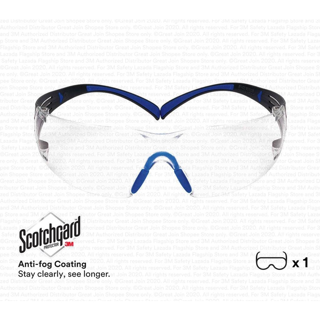 3M SF401SGAF-BLU SecureFit Safety Glasses with Clear Scotchgard Anti ...