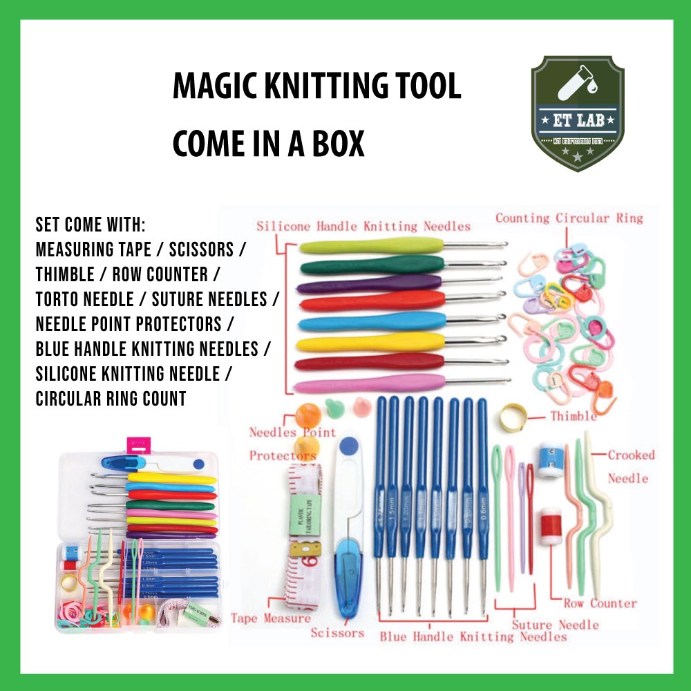 16 Sizes Colorful Magic Knitting Tool Set Kit Hook Needle Stitches ...