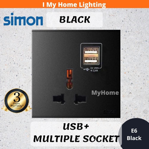 SIRIM Simon E6 Series USB Multiple Electric Wall Switch Socket Black ...