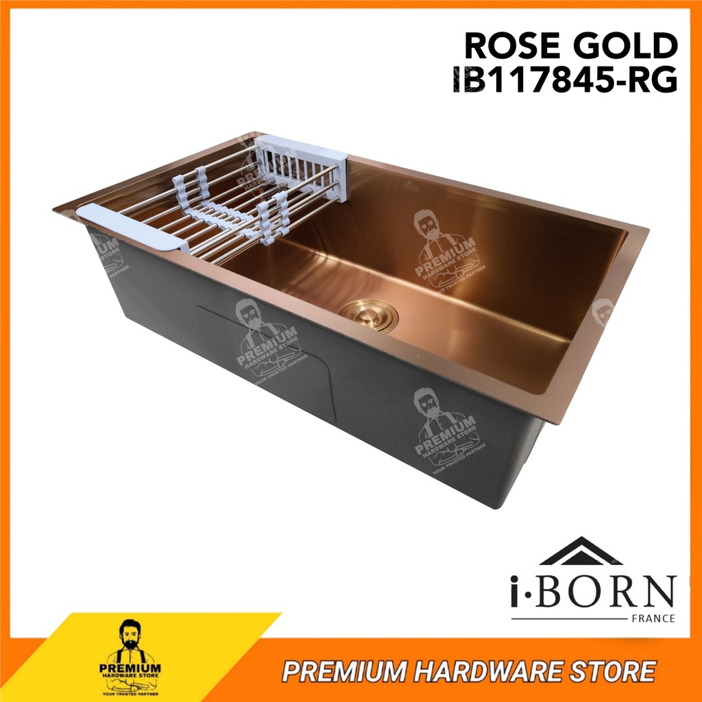 I-BORN Single Bowl Kitchen Sink IB117845-RG (Rose Gold) Stainless Steel ...