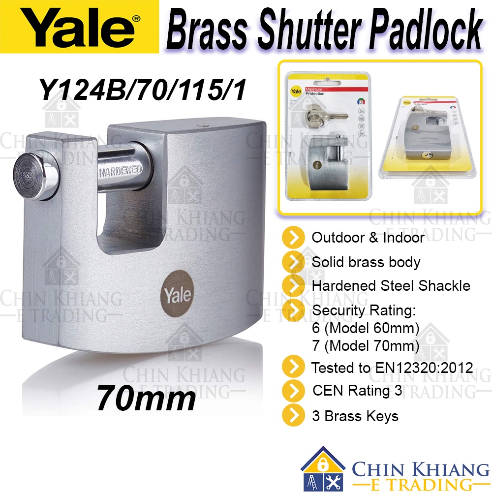 Yale Y124B/70/115/1 Brass Rectangular Padlock with Boron Steel Shackle ...