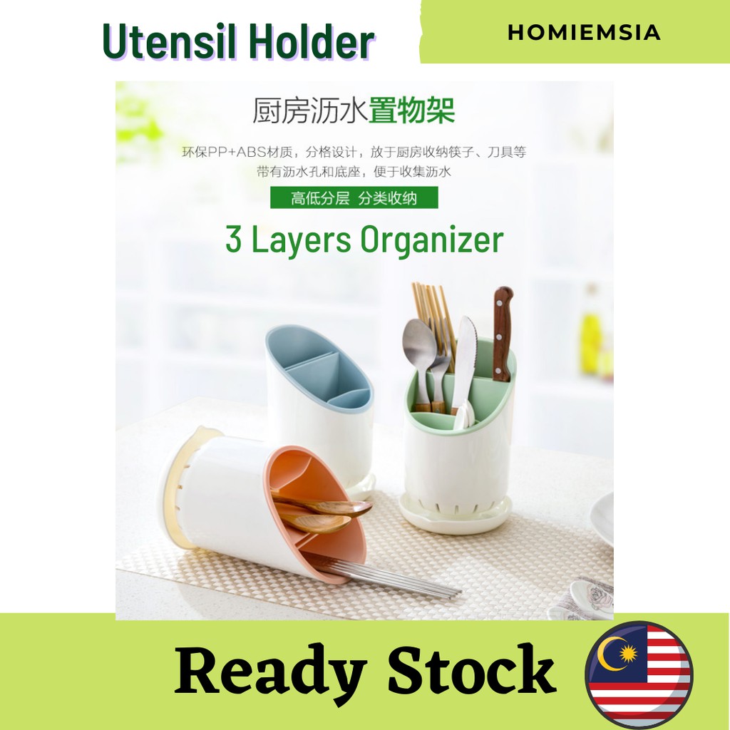 Ready Stock Utensil Holder Organizer Kitchen Cutlery Fork Spoon ...