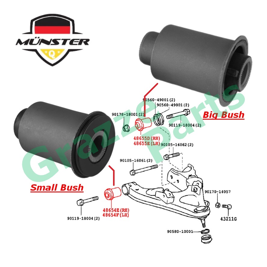 (1pc) Münster Front Lower Control Arm Bush ( Big / Small ) for Toyota ...