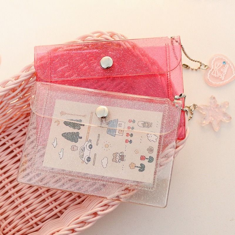 Women Credit Card Wallet Case Simple Glitter Clear Waterproof PVC ...