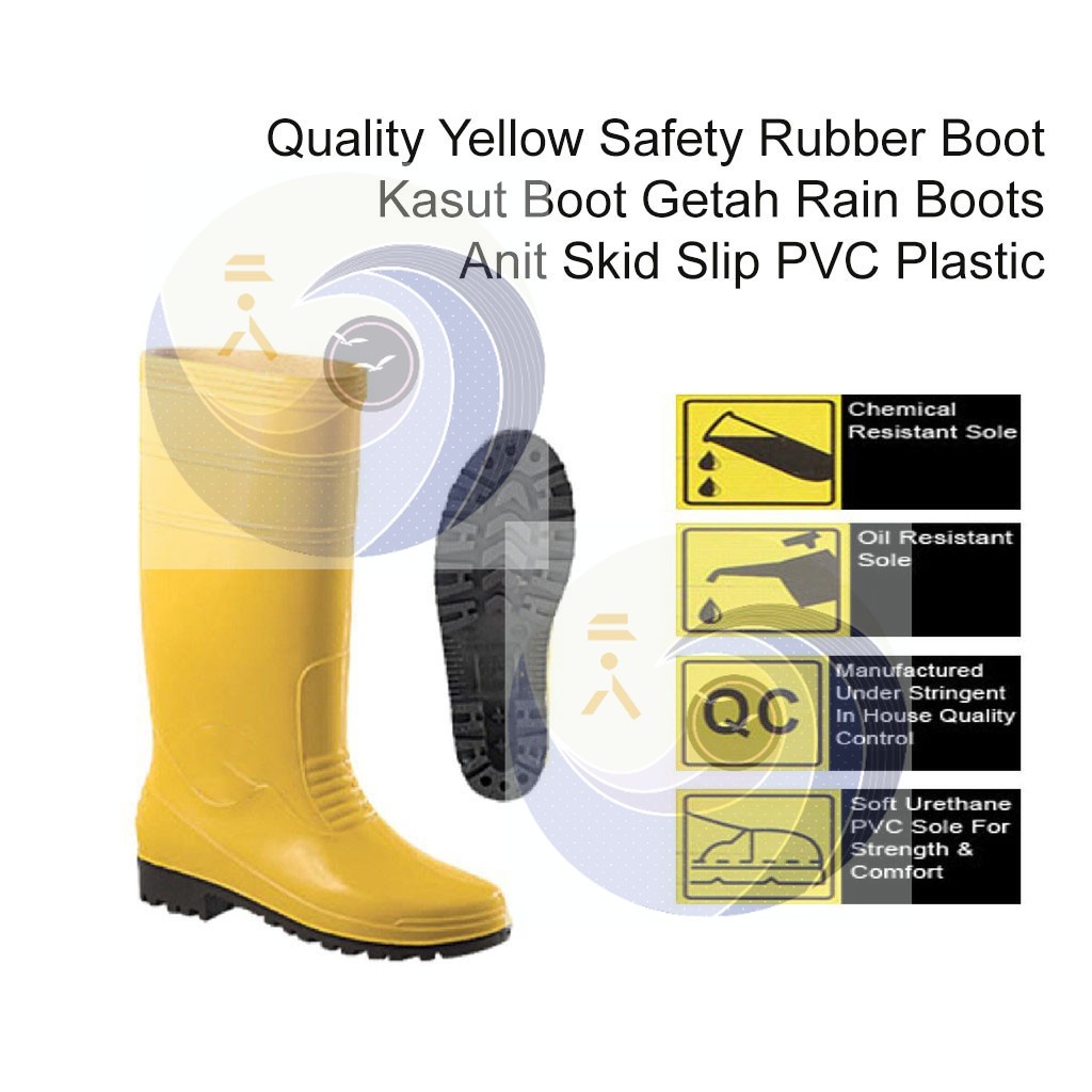 [ 1 UNIT ] Quality Yellow Safety Rubber Boot Kasut Boot Getah Rain ...