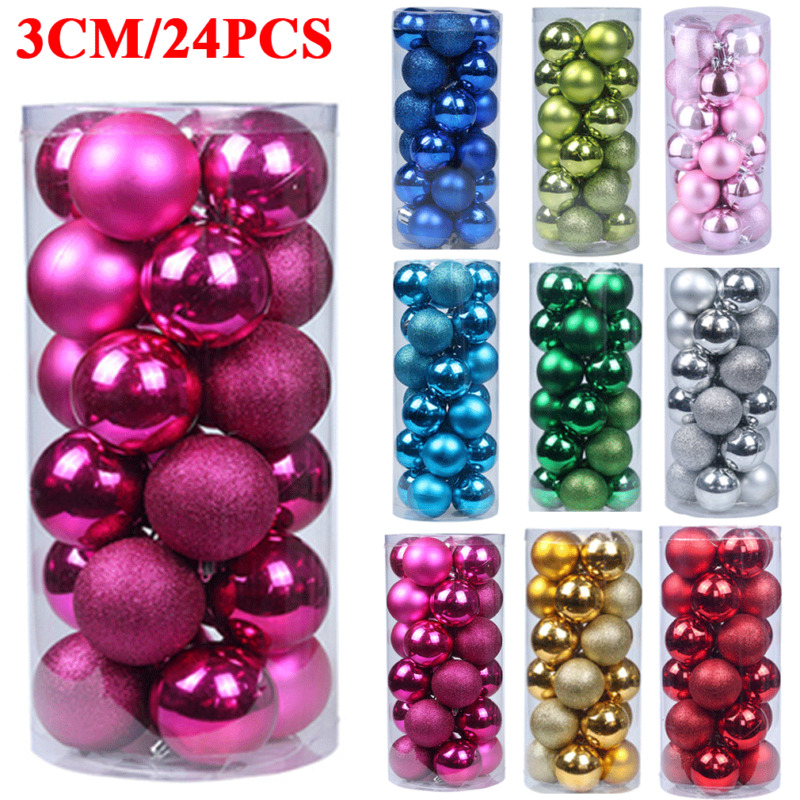 24 Pcs DIY Glitter Christmas Balls Baubles Xmas Tree Hanging ...