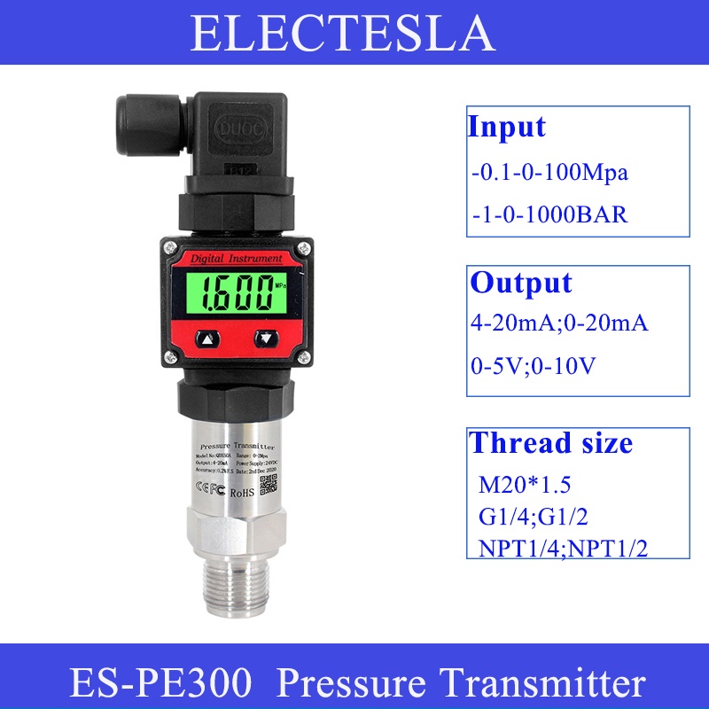 LCD Display Pressure Transmitter 24VDC 0-10V 4 to 20ma Liquid Oil Air Water Pressure Transducer ...