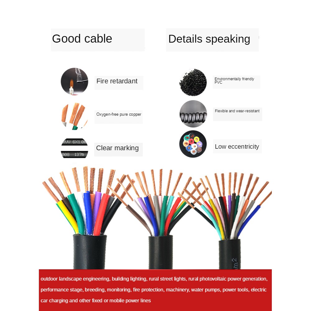 RVV 12 Cores Copper Wire Conductor Electric AVVR RVV Cable Black Soft ...