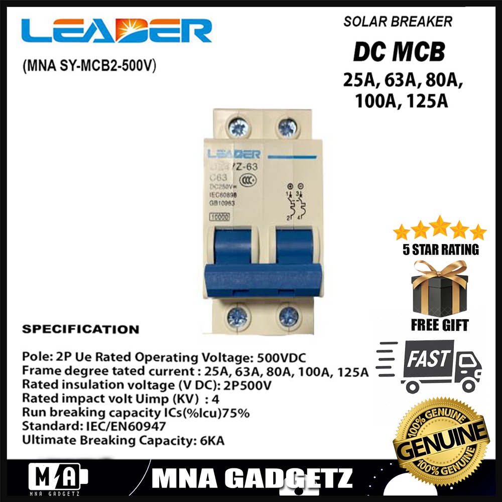 LEADER DC MCB BREAKER 2 POLE 16A 25A 63A 80A 100A 125A LOW VOLTAGE ...