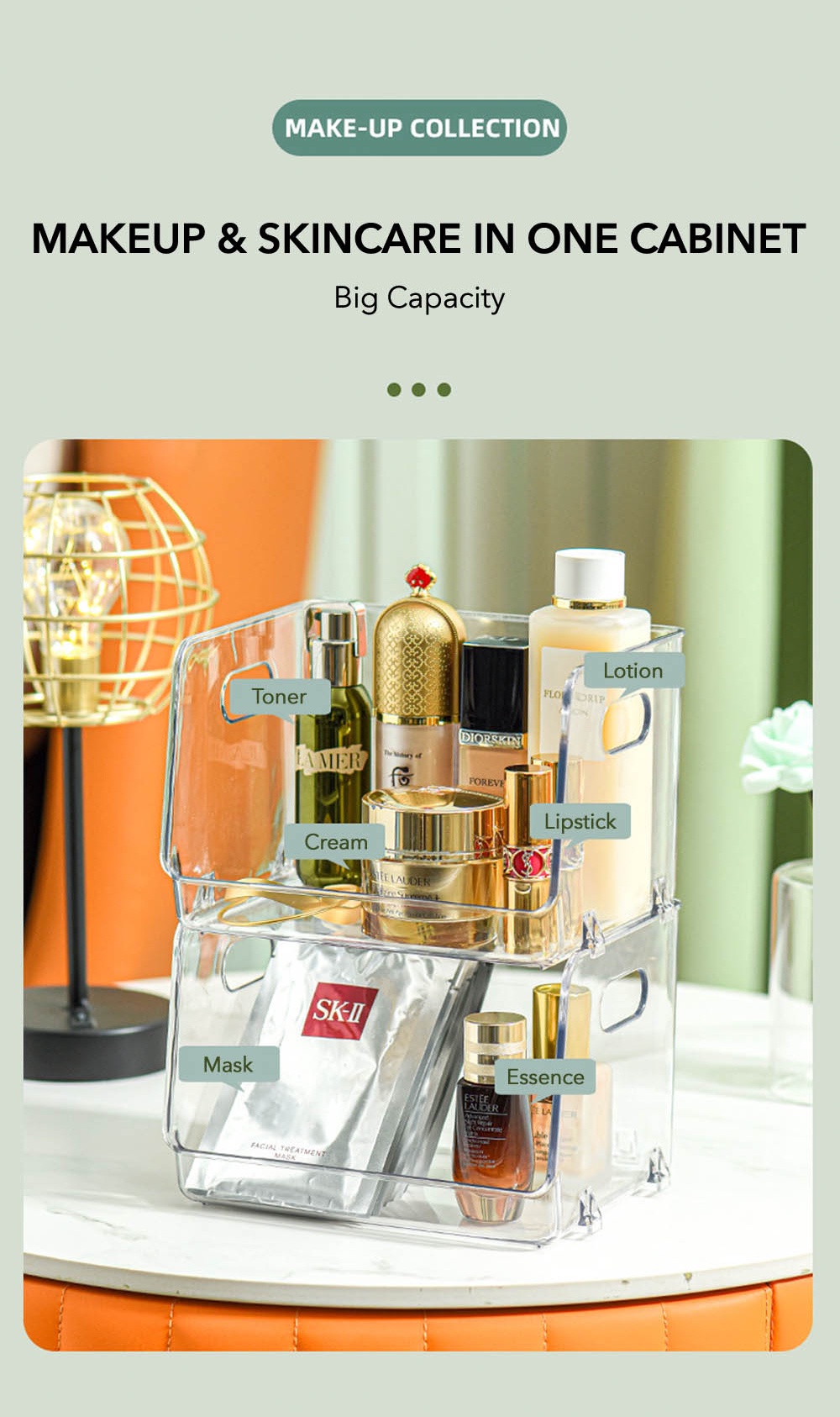 SO026 Transparent Stackable Cosmetics Storage Box Desktop Organizer ...