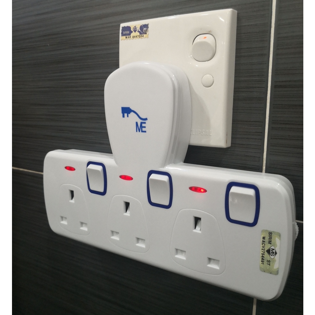 3 Way 4way T Adaport 3pin Socket Extension Socket Extention Plug With Neon Indicator Sirim