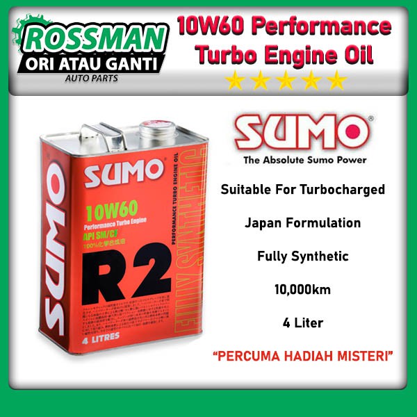 Genuine SUMO R2 Japan Fully Synthetic SM 10W-60 10W60 4L Proton Perodua ...