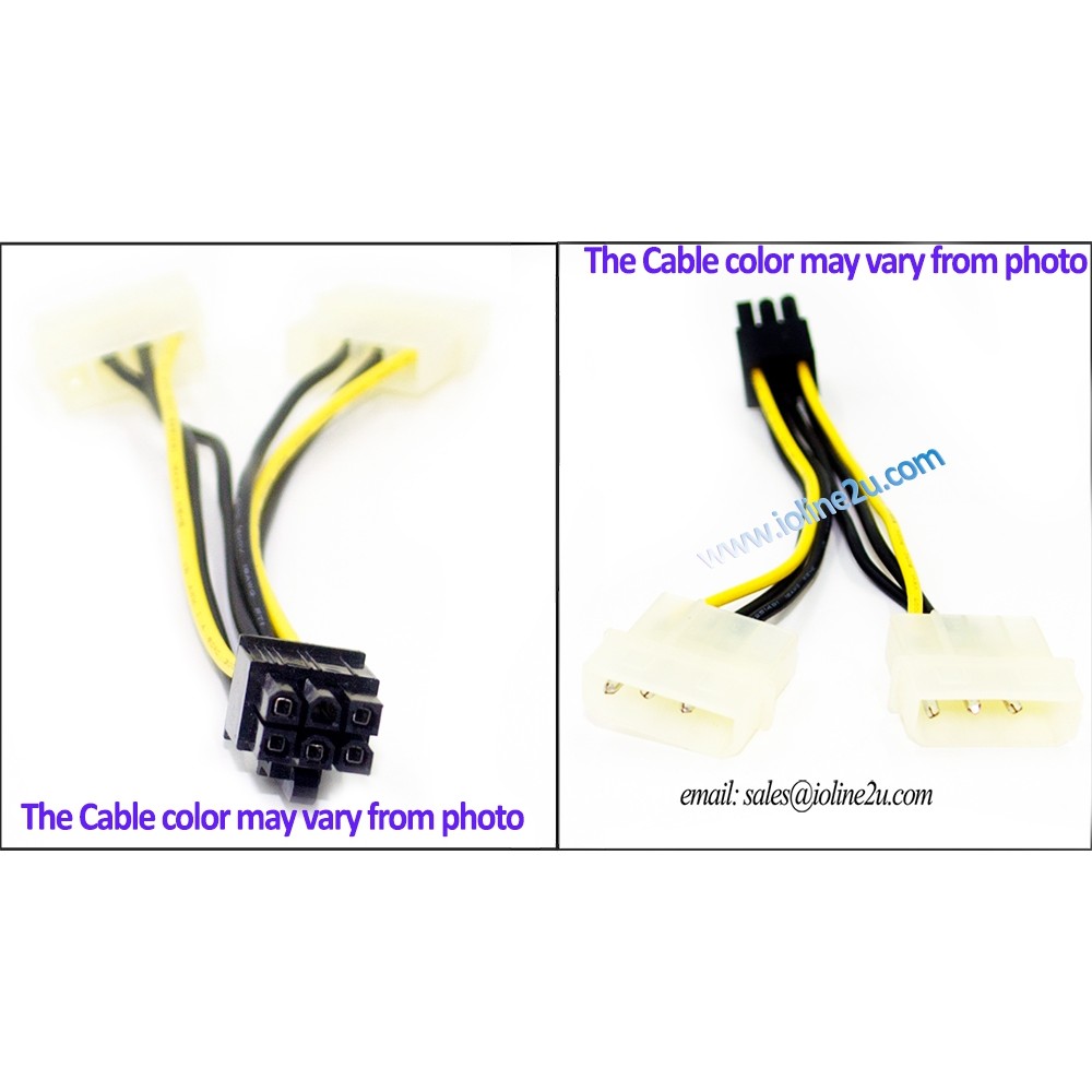 14cm Dual Molex 4 Pin to 6P 6 Pin GPU Mining PCIe Graphic Card 18AWG ...