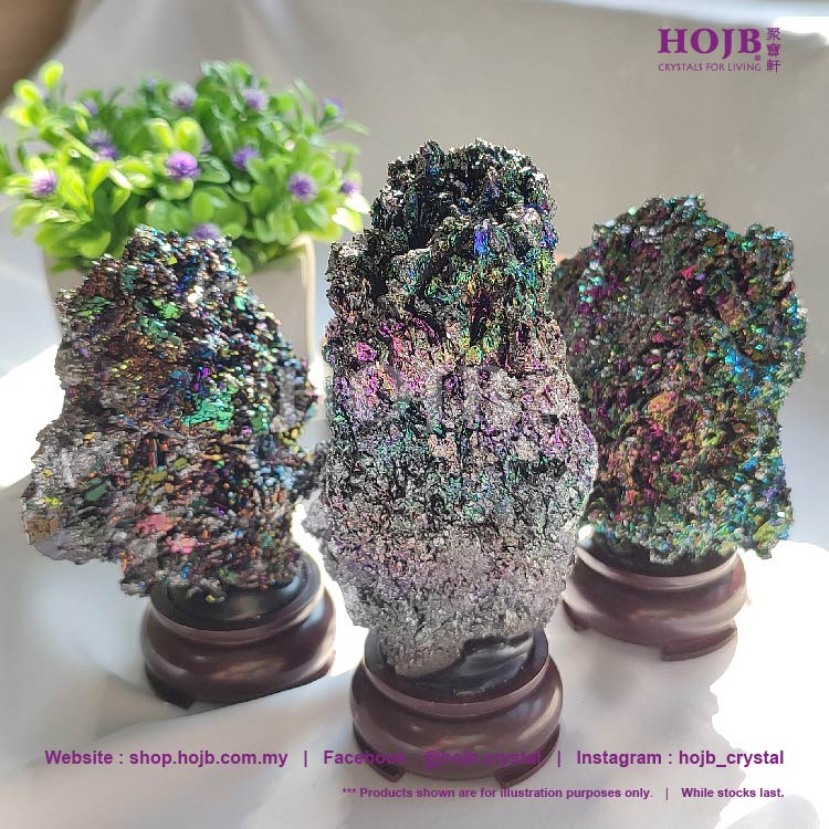 HOJB Rainbow Berthierite Rough Stone Feng Shui Ornament 80-100mm 聚寶軒七彩矿 ...