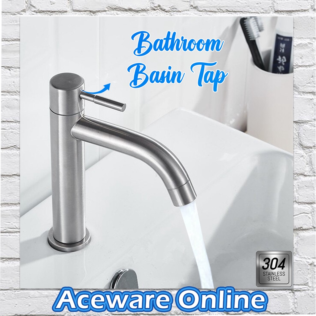 SUS 304 Stainless Steel Kitchen Bathroom Faucet Basin Bib Tap | Shopee ...
