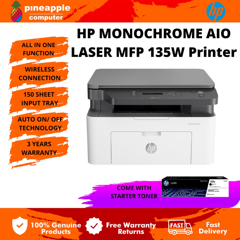 HP Laserjet MFP 135W (Replacement of Pro M28W) World Smallest Laser All-In-One Wireless Printer ...