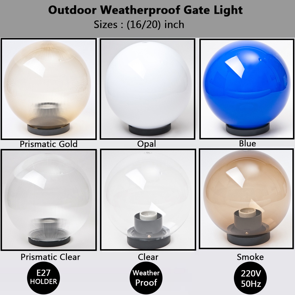 3H [16/20-inch] Weatherproof Outdoor Opal Globe Light Lamp Casing For ...