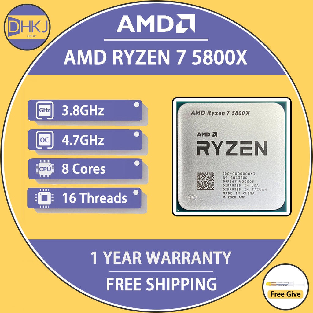 NEW AMD Ryzen 7 5800X R7 5800X CPU Processor AM4 3.8GHz 8-Cores 16-Thread CPU 100-000000063 ...