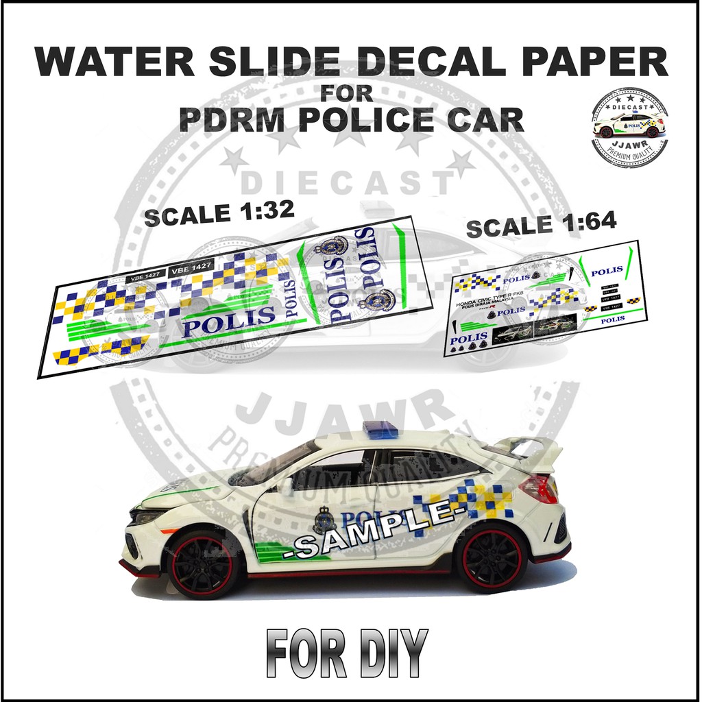 1:32 1:64 Water Slide Decal Paper of PDRM Police Car Livery for DIY ...