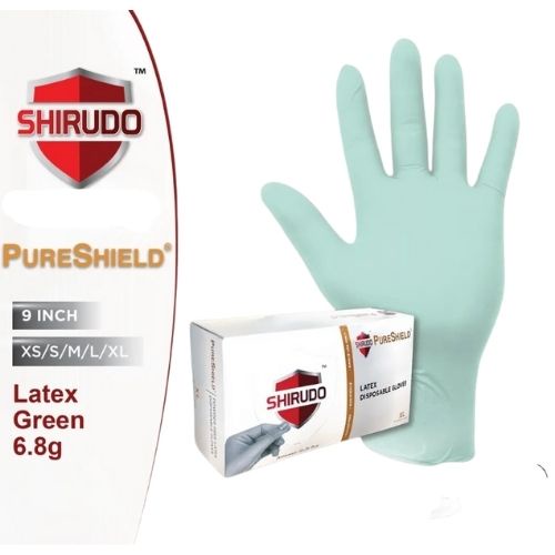 5 or 10 Pairs SHIRUDO Pure Shield Green Latex Powder Free Disposable ...