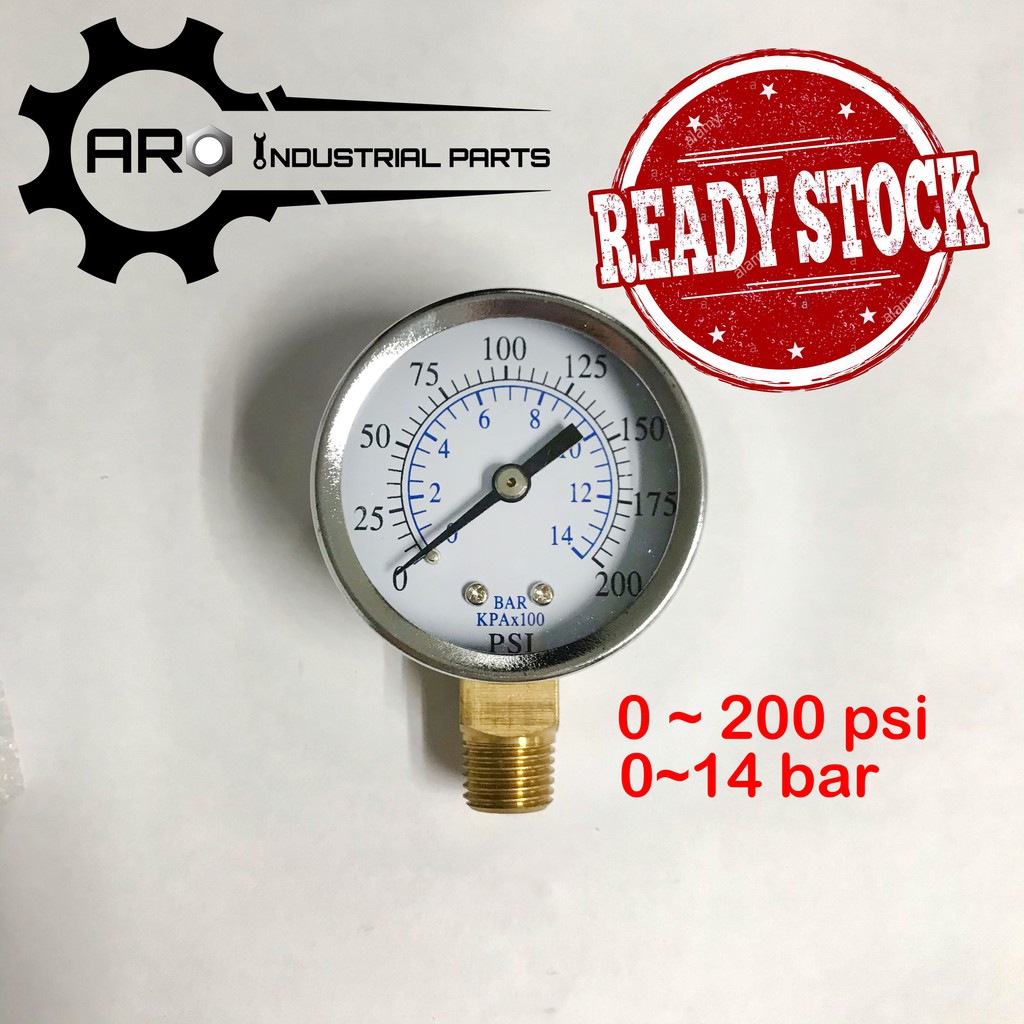 Air/Vacuum/Hydraulic Pressure Gauge/Compressor Meter [0~200 psi] [0~14 ...