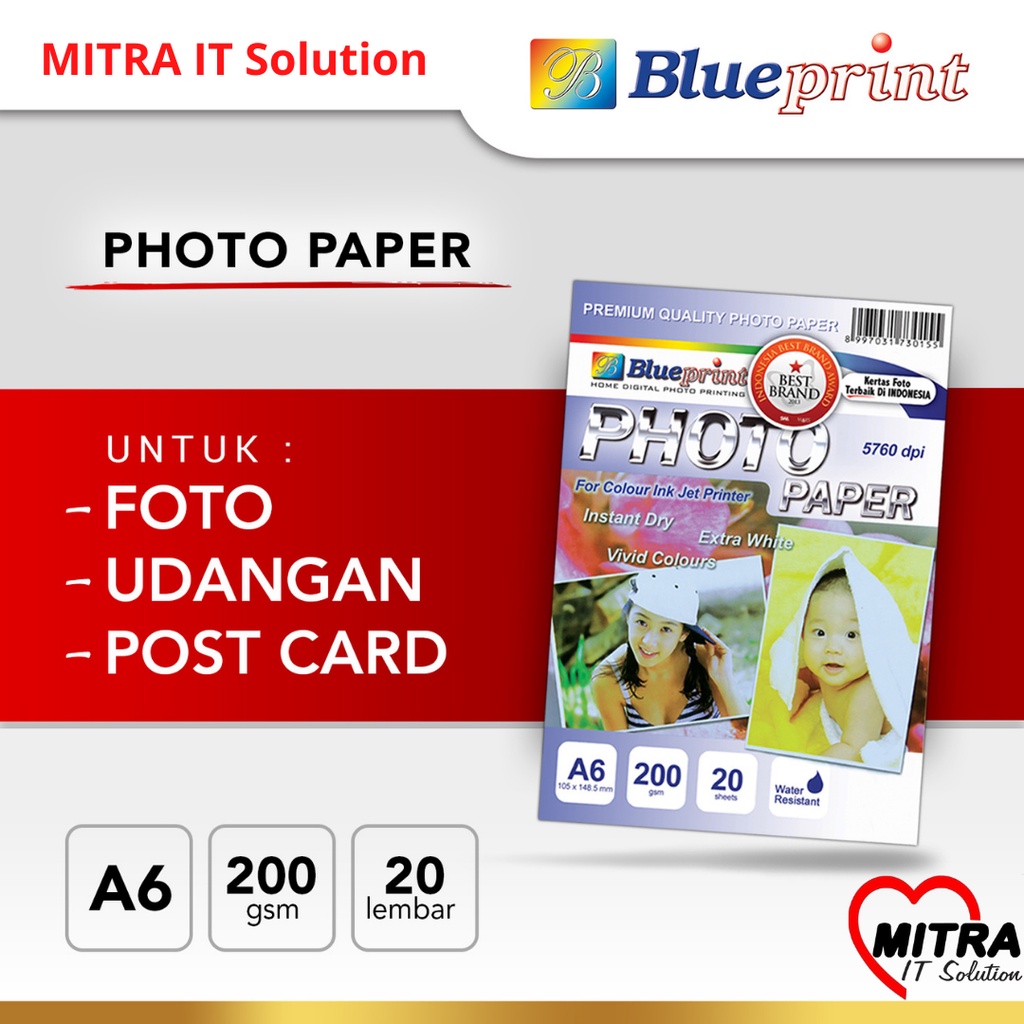 Glossy PHOTO PAPER/GLOSSY PHOTO PAPER BLUEPRINT A6 200 gsm | Shopee ...