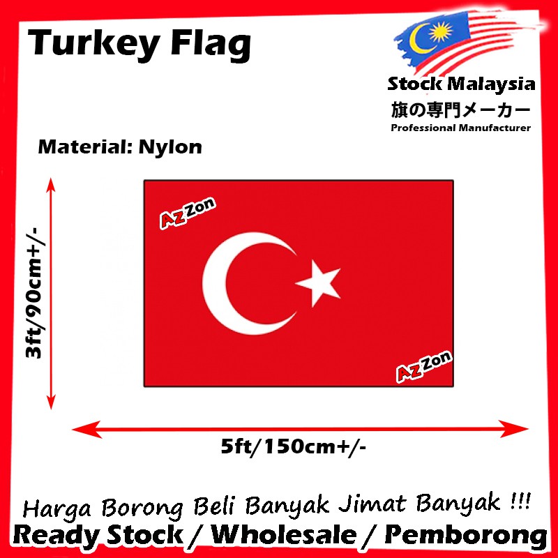 【Ready Stock】Turkey National Flag 3x5ft 90x150cm Turkey Flag | Shopee ...