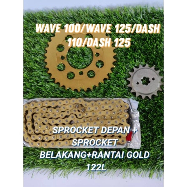 HONDA WAVE 125,DASH 110,DASH 125,WAVE 100R SET RANTAI GOLD 415 122L DAN SPROCKET DEPAN BELAKANG ...