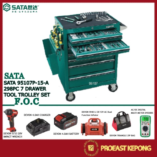 SATA 95107P-15-A 298pc 7 Drawer Tool Trolley Set + Devon Tools | Shopee ...