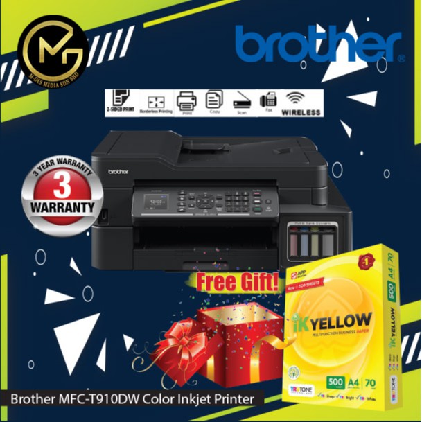 Brother MFC-T910DW Printer with Original Ink + FREE 1 Reams iK Yellow ...