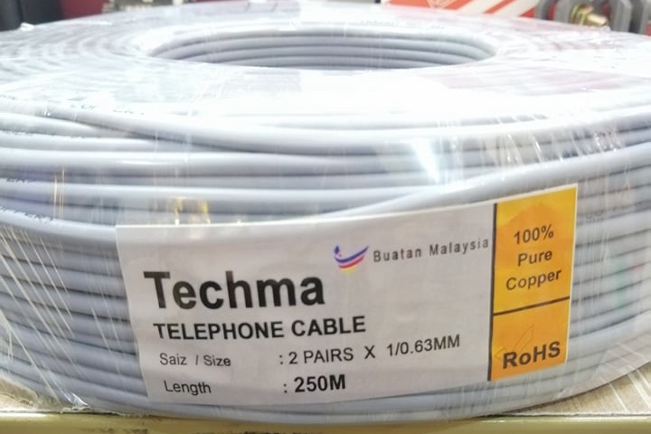 (250M) TECHMA 0.63MM X 2 PAIR TELEPHONE CABLE PURE COPPER 10LBS ...