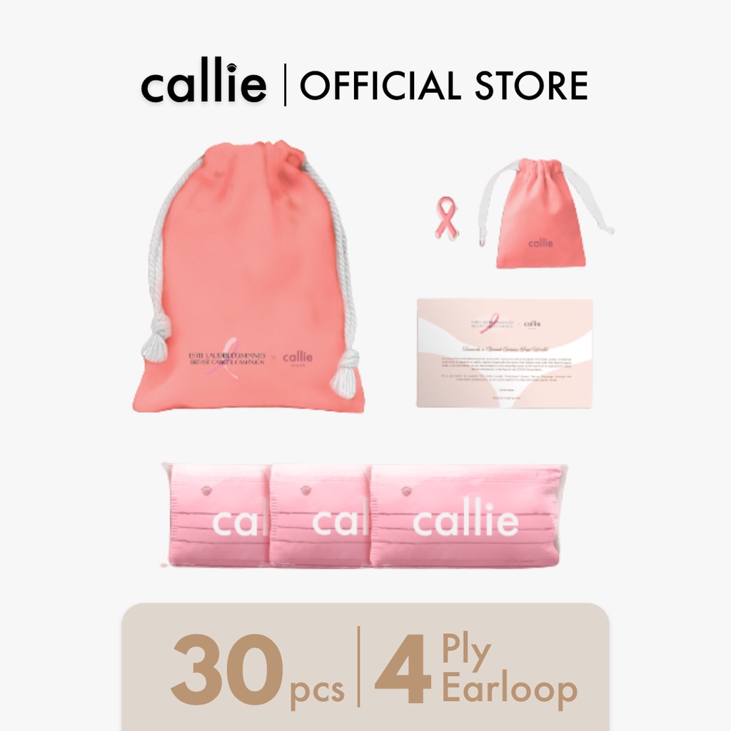 Callie 4 Ply Earloop Medical Face Mask - Estee Lauder Pink Beret (30 ...