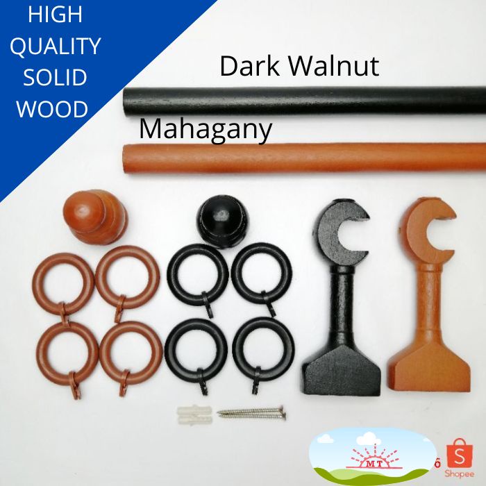 Kayu Langsir Wooden Curtain Rod Wooden Rod 28mm Full Set Accessories ...