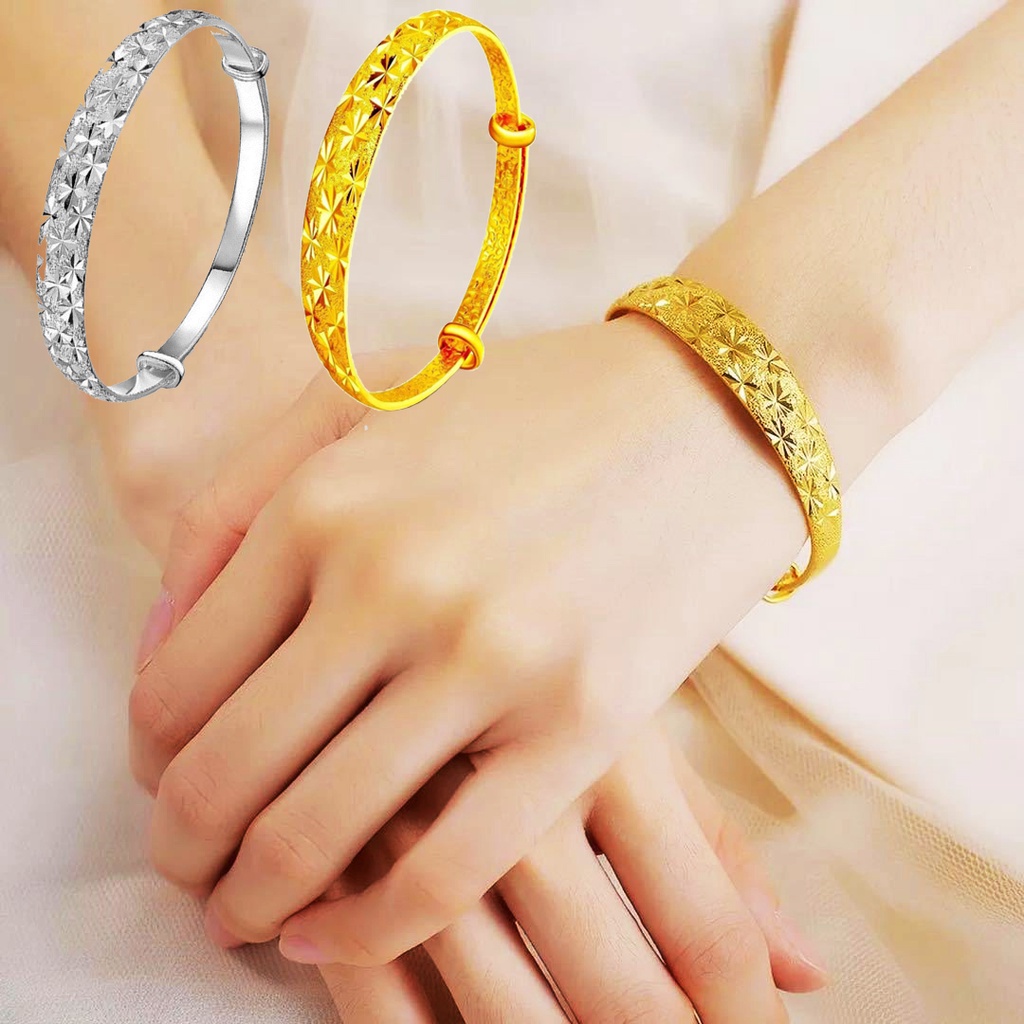 24K Gold-plated Women's Bracelet Gypsophila Bangle Openable Caved Gold ...