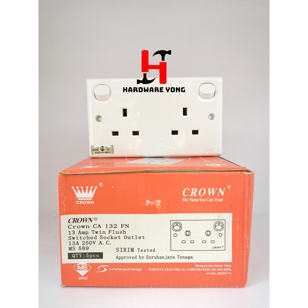 CROWN CA SERIES 13A 2X13A SWITCH SOCKET OUTLET CA137FN TWIN GANG PVC ...