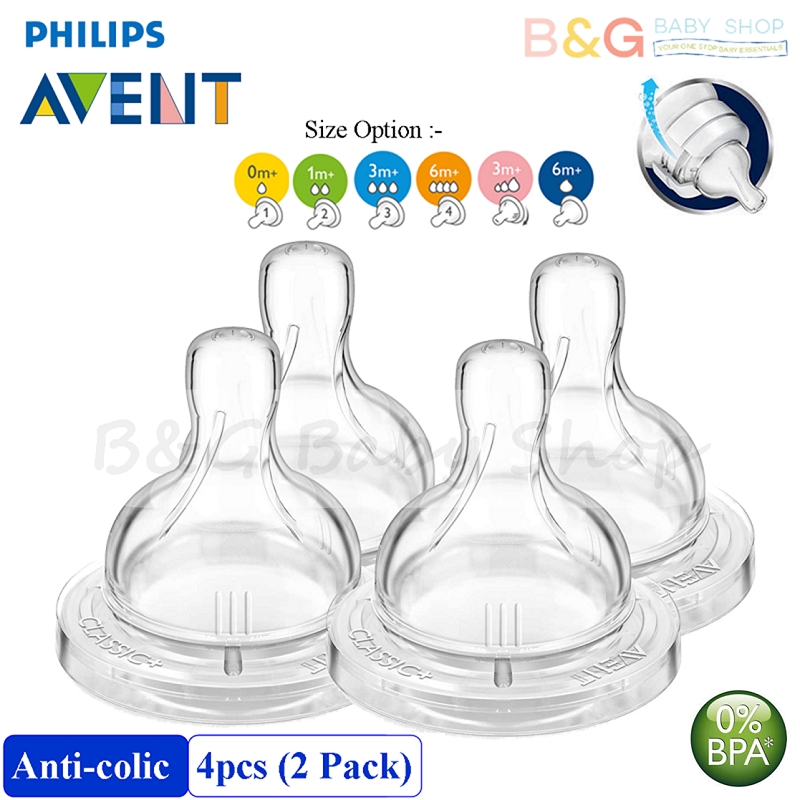 Philips Avent Classic Plus Teat Anti Colic Nipple -4pcs Slow Flow - Fast Flow | Shopee Malaysia