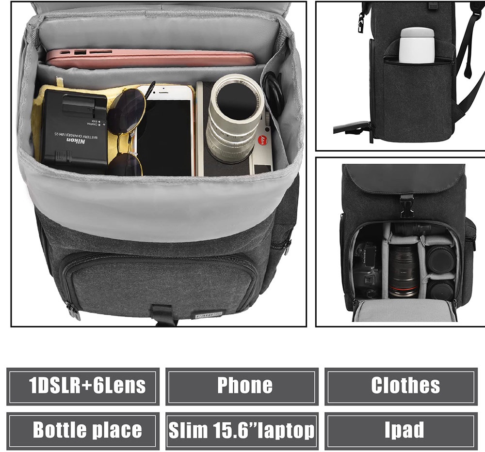 Caden Multipurpose Camera Backpack Vintage Canvas Laptop Bag for DSLR ...