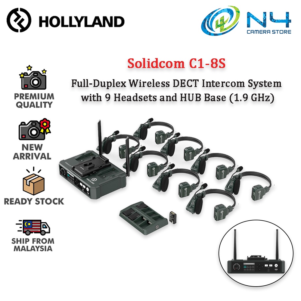 Hollyland Solidcom C1-8S Full-Duplex Wireless DECT Intercom System with ...