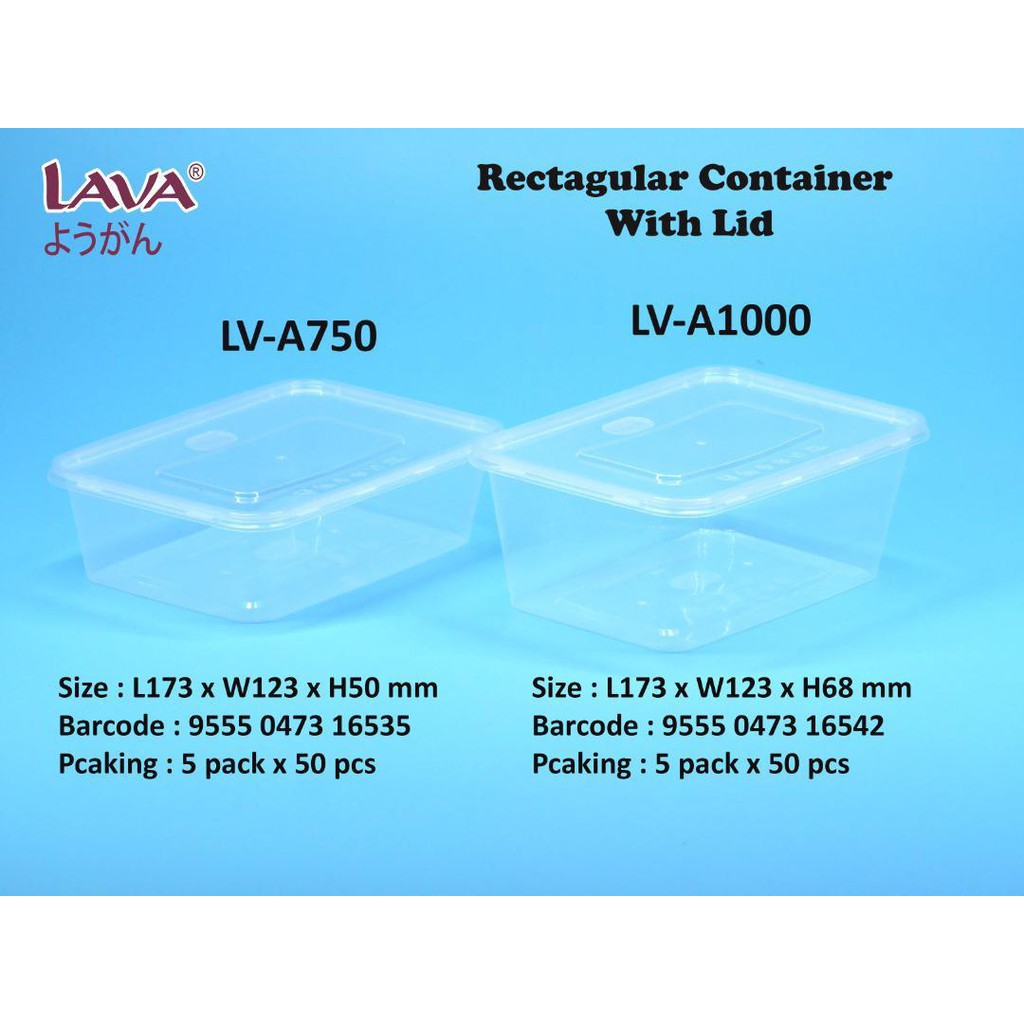 (A750/A1000) 50pcs Rectagular Container With Lid 带盖长方形容器 Bekas Segi ...