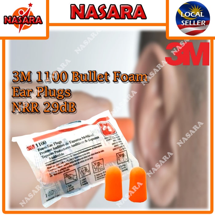 Nasara ~ 3M 1100 Uncorded Bullet Soft Foam Ear Plugs NRR 29 dB / Disposable Type 1 pair 100% ...