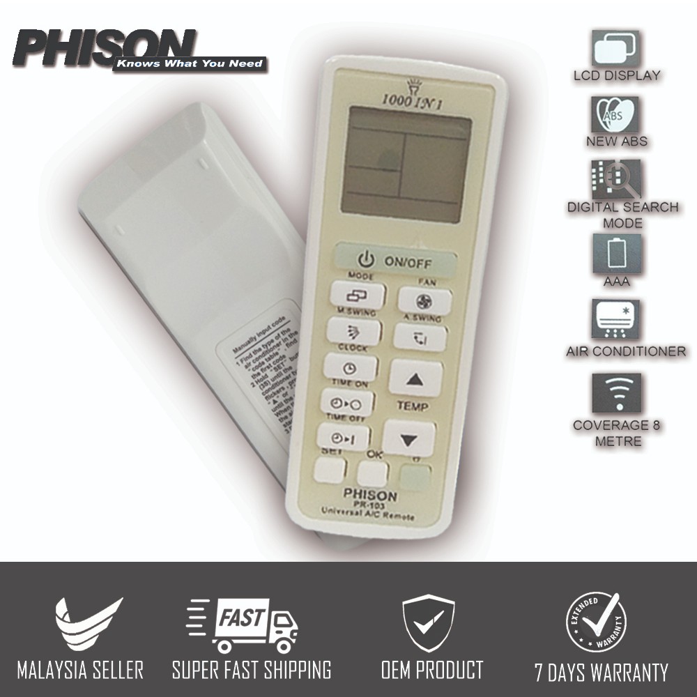 Phison 1000 In 1 Universal Aircond Remote Control (PR-103) - Support ...