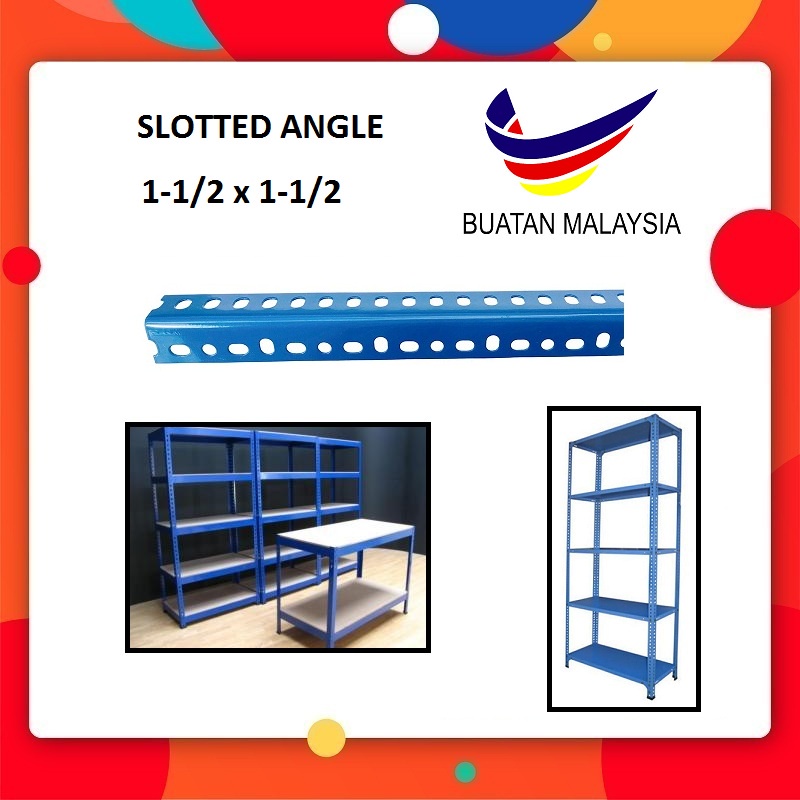 7 - 10 kaki Besi Angle Rak Lubang / Slotted Angle Bar 1.5" X 1.5 ...