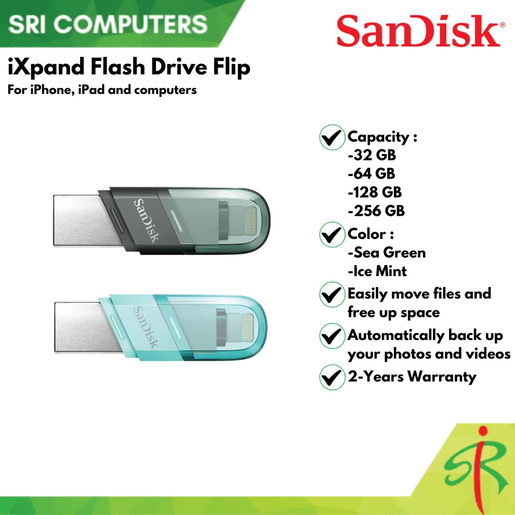 Sandisk iXpand Flash Drive Flip [2-YEARS WARRANTY] | Shopee Malaysia