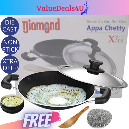 DIAMOND XTRA DEEP Die Cast Non-Stick Appachatty Appam Pan 22cm Aappa ...